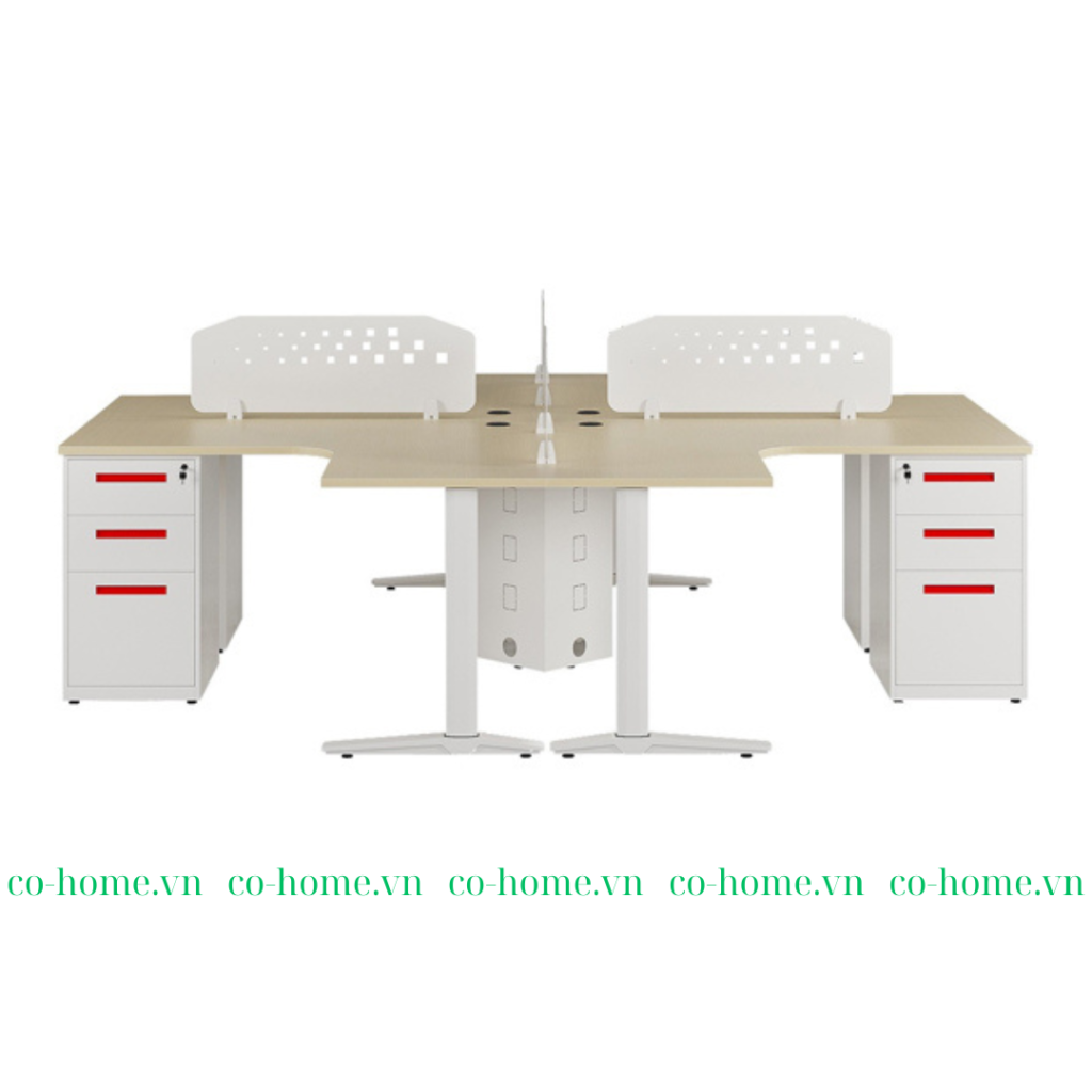 Bàn làm việc chân sắt góc cho 4 người PB0302-015 - Cọ Home Furniture